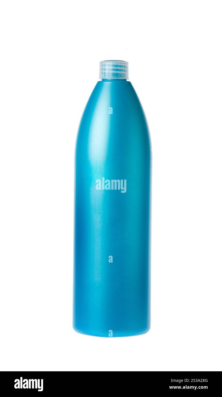 blue plastic bottle isolated on white background. Violet plastic bottle ...