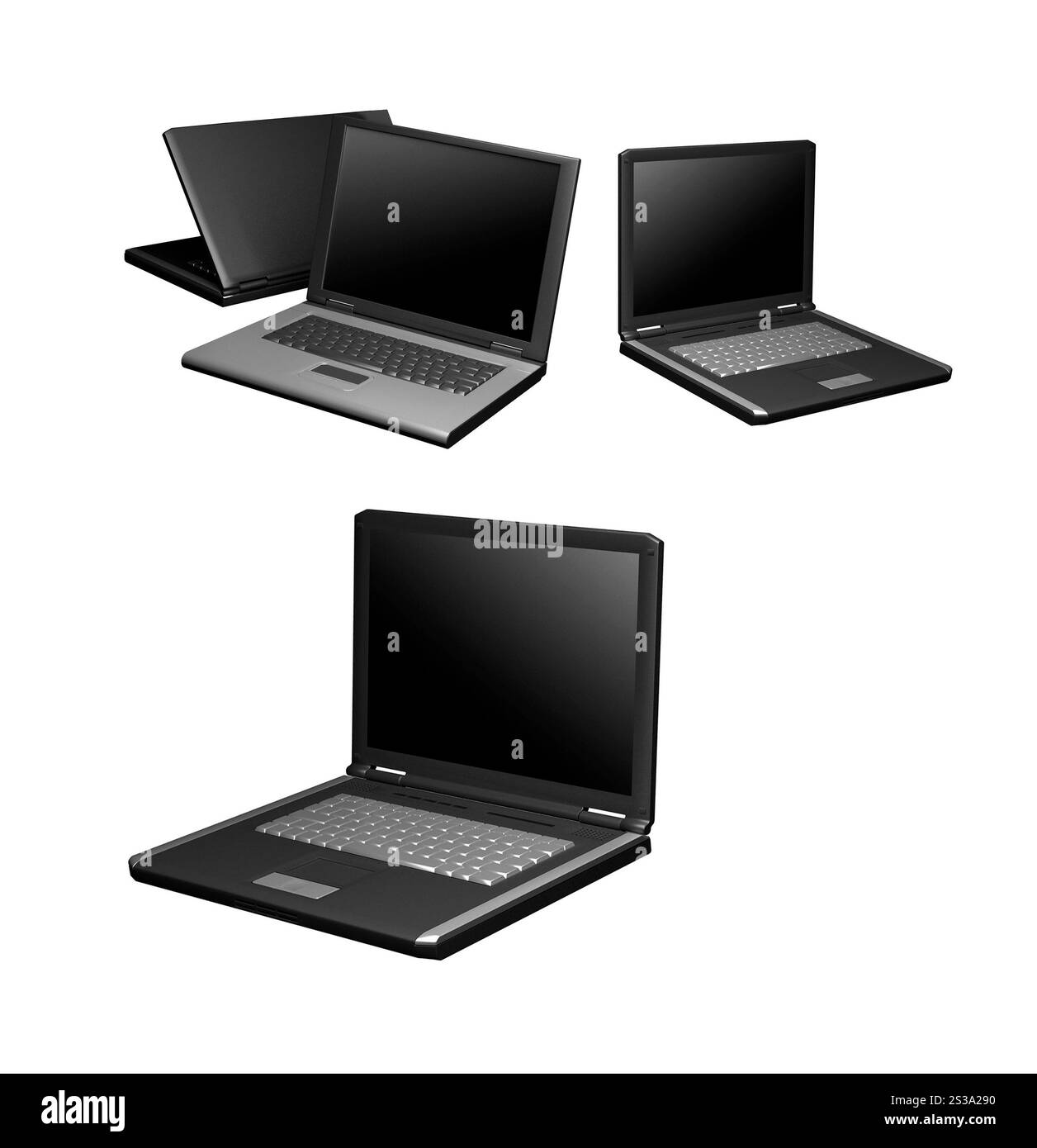 black laptops 3d model Stock Photo - Alamy