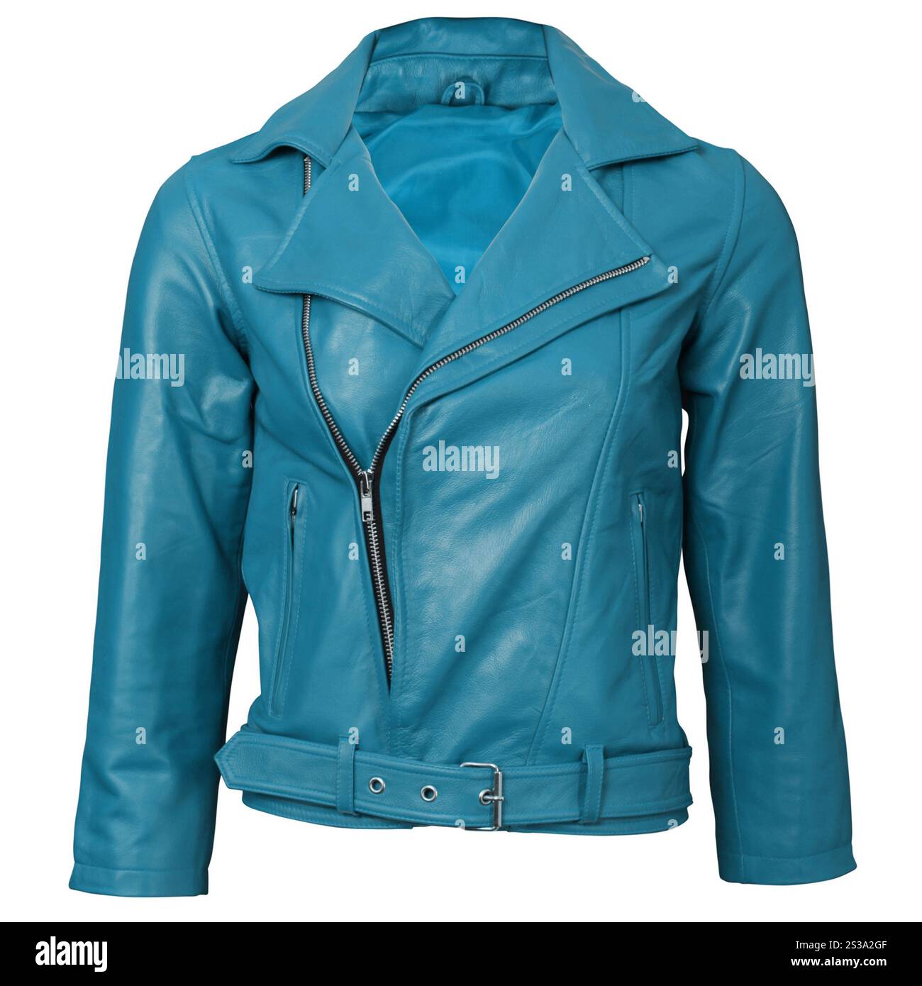 a blue leather jacket isolated on white background. blue leather jacket ...