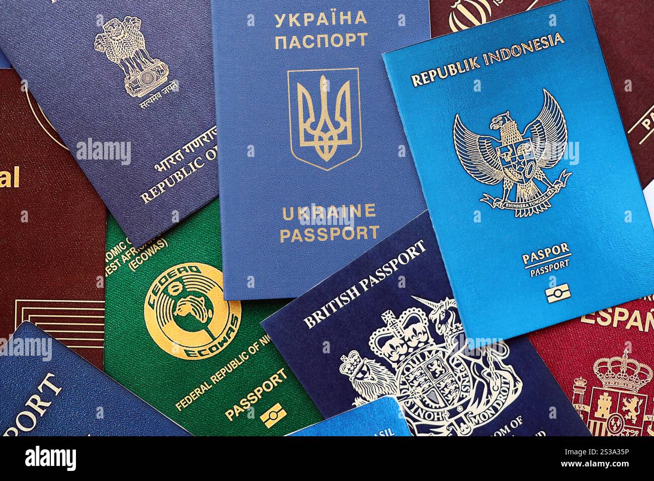 Many various passports of citizens of different countries and regions ...
