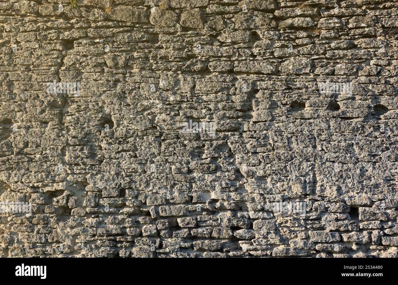 Very old brick stone wall of castle or fortress of 18th century. Full ...