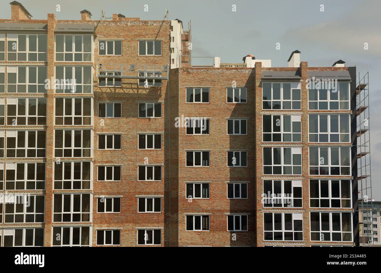 View of a large construction site with buildings under construction and ...