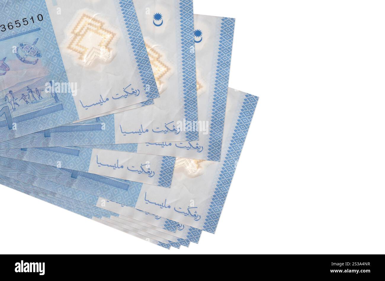 1 Malaysian ringgit bills lies in small bunch or pack isolated on white ...