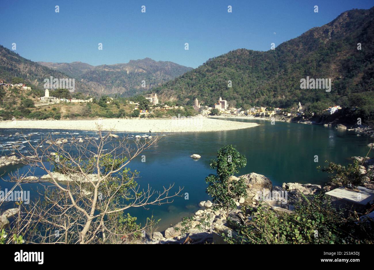 the Holy Ganges River in the city of Rishikesh in the Province ...