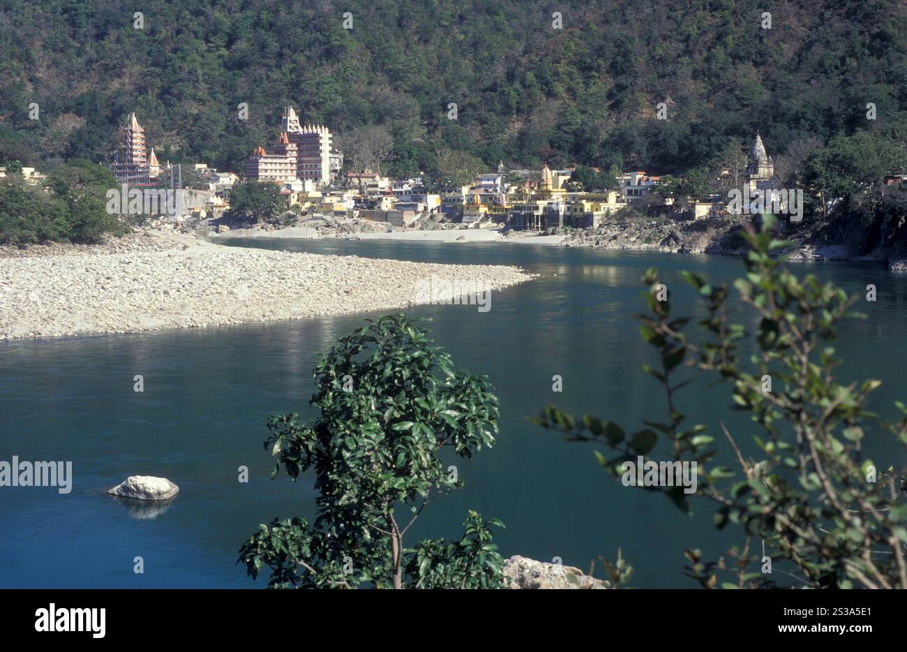 the Holy Ganges River with the city of Rishikesh in the Province ...