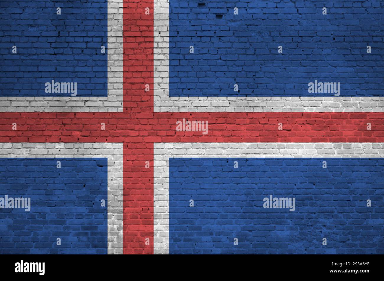 Iceland flag depicted in paint colors on old brick wall close up ...