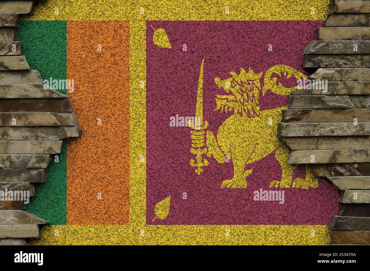 Sri Lanka flag depicted in paint colors on old stone wall close up ...