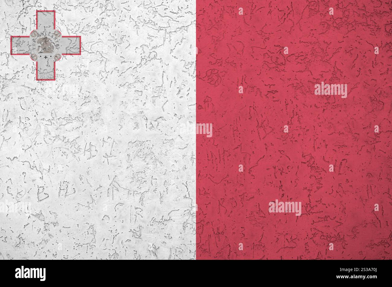 Malta flag depicted in bright paint colors on old relief plastering ...