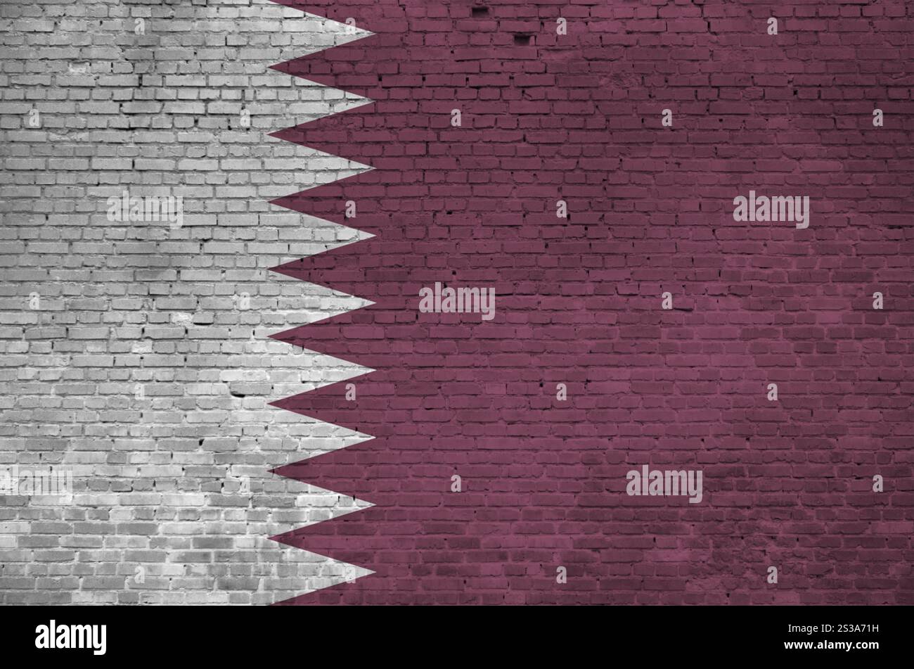 Qatar flag depicted in paint colors on old brick wall close up ...