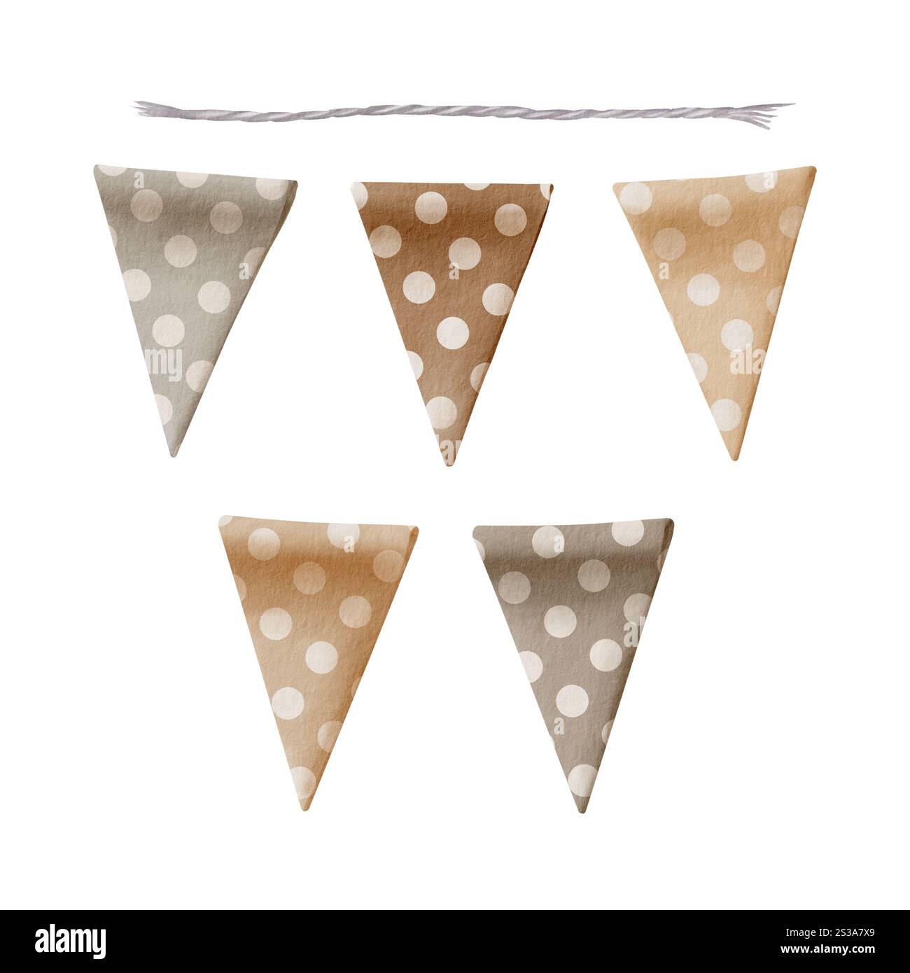 Triangular holiday flags polka-dotted with twisted gray rope as ...