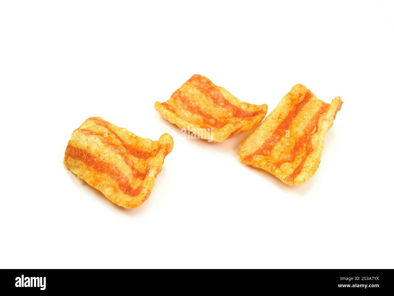Bacon Chips. Delicious bacon snacks isolated on white background ...
