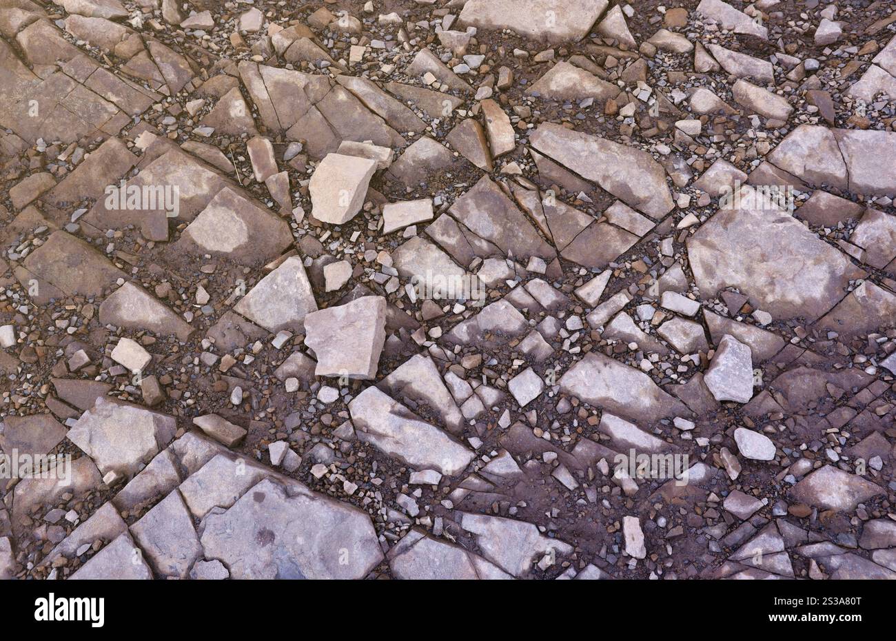 Background of shattered stony stones surface in mountain area. Flat ...