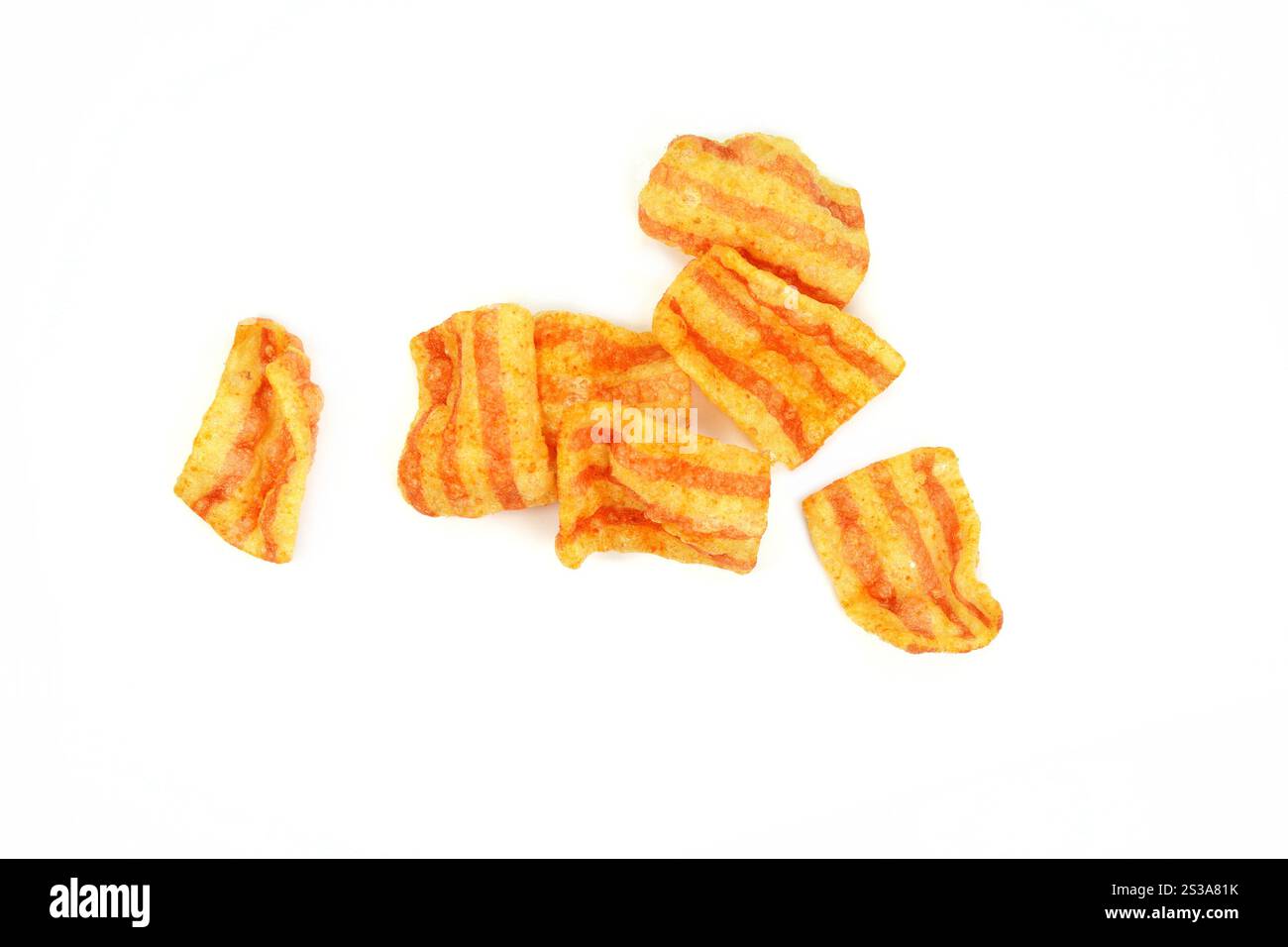 Bacon Chips. Delicious bacon snacks isolated on white background ...