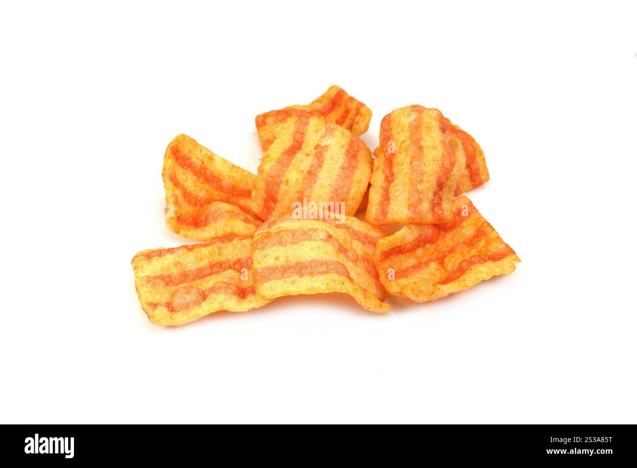 Bacon Chips. Delicious bacon snacks isolated on white background ...