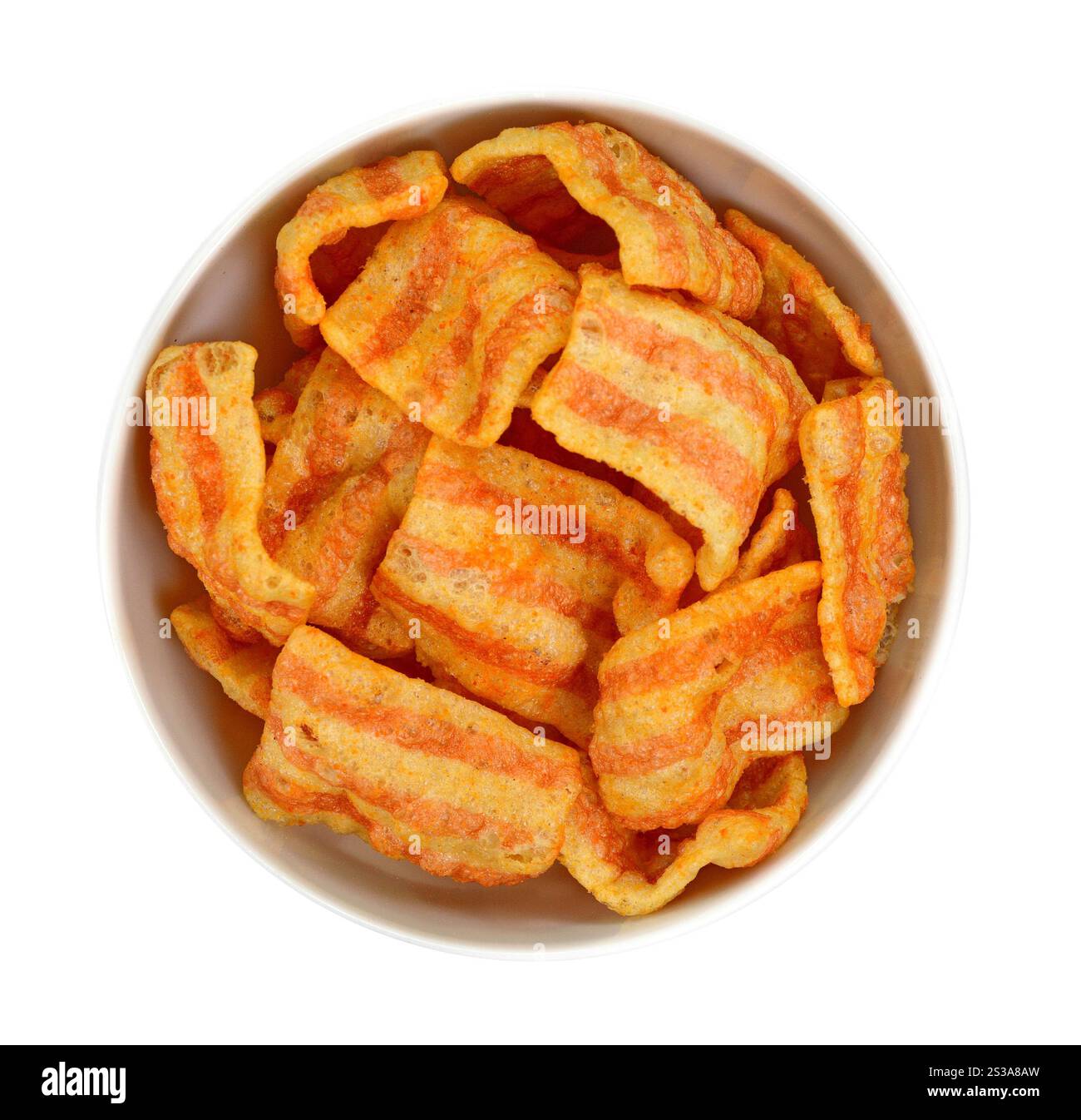 Bacon Chips. Delicious bacon snacks isolated on white background ...