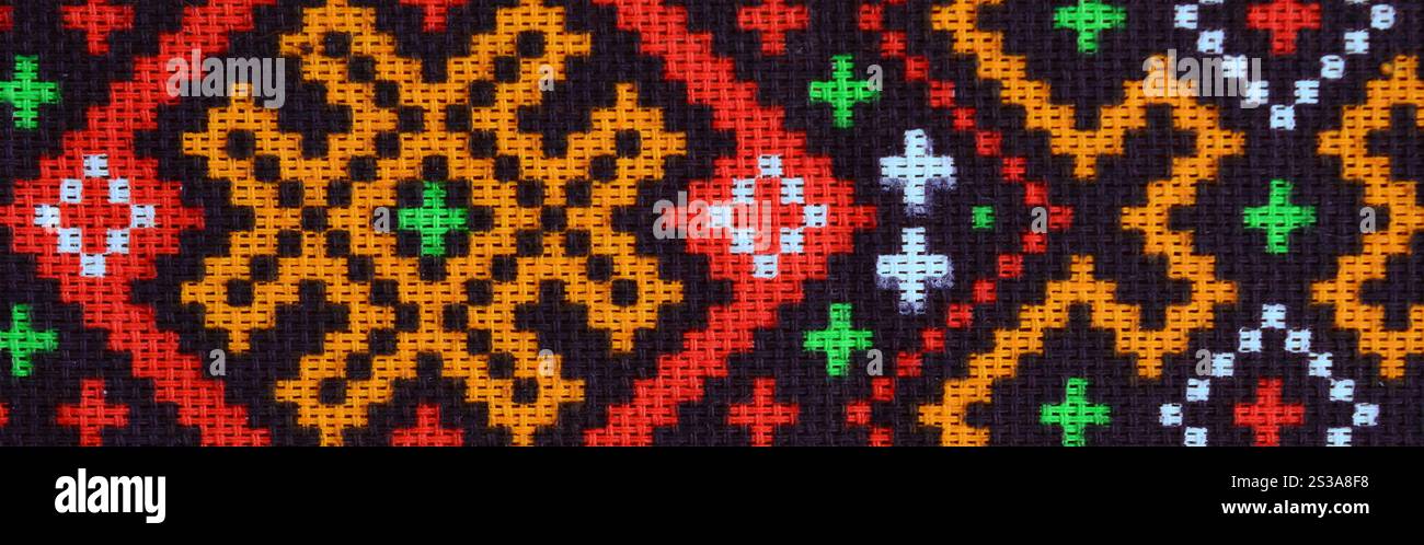 Traditional Ukrainian folk art knitted embroidery pattern on textile ...