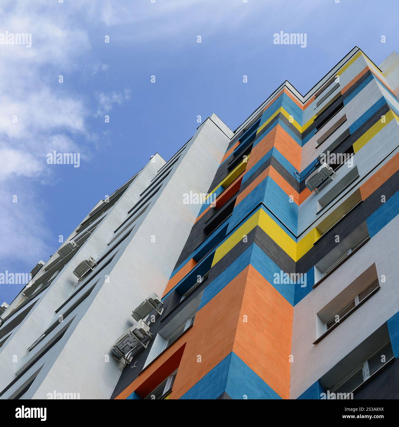 New multy storey residential building and blue sky. Residential houses ...