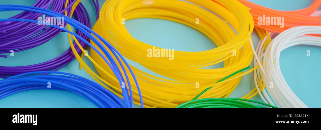 3D printing pen filaments of various colors. Plastic PLA and ABS ...