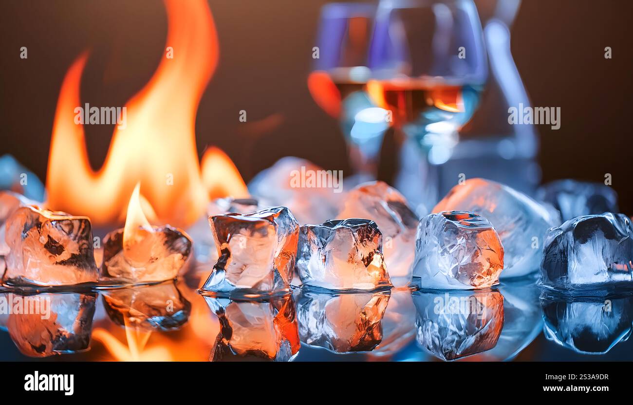 A close-up shot captures the stark contrast between fire and ice ...
