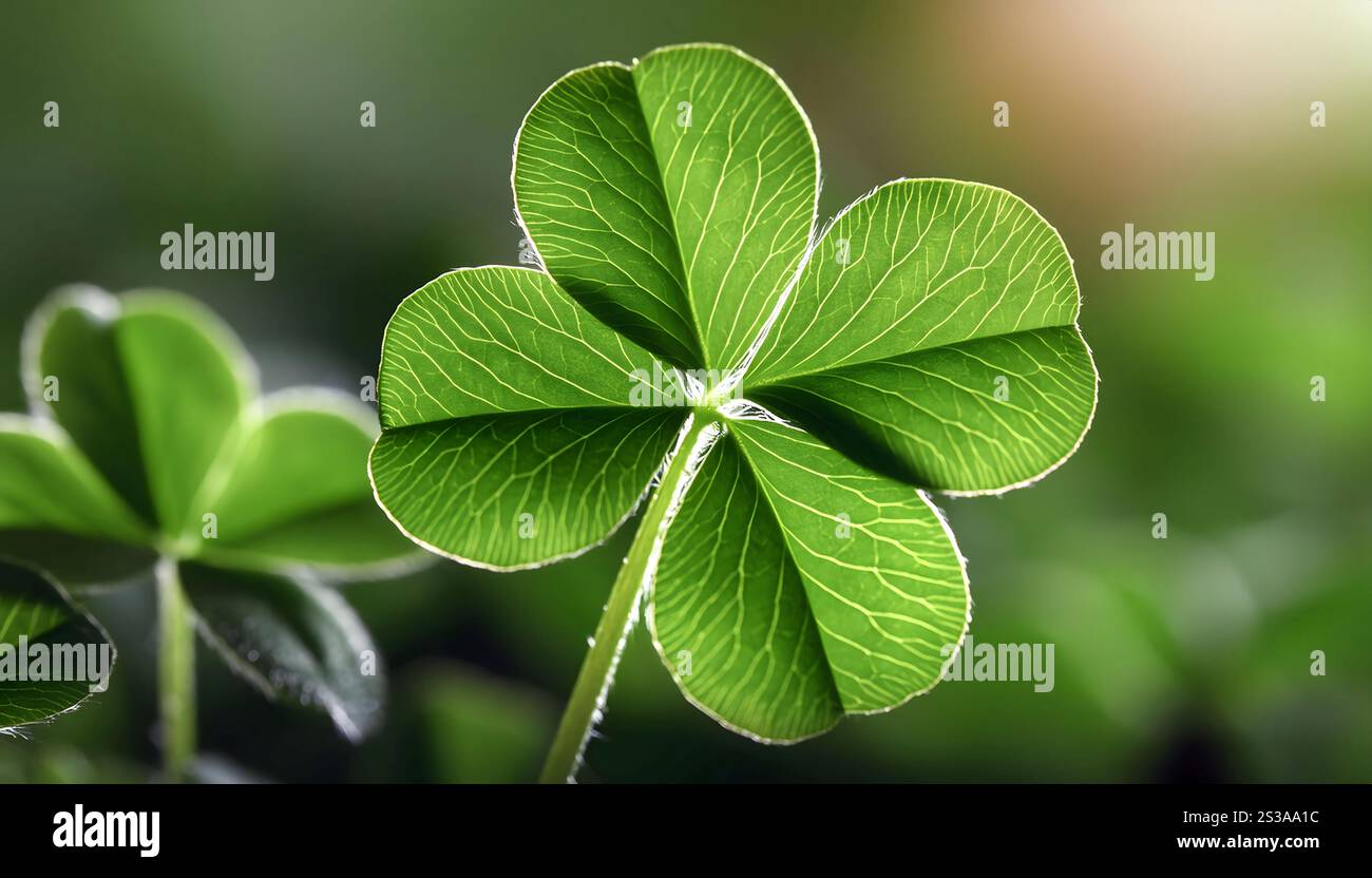 A detailed view of a four leaf clover, showcasing its unique shape and ...