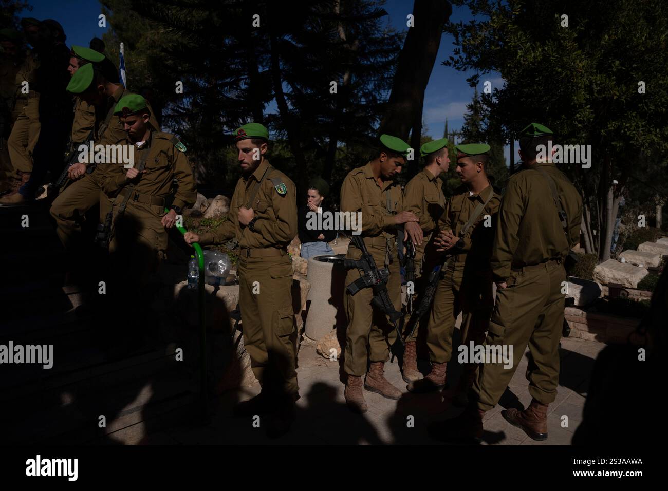 Israeli soldiers attend the funeral of 1st Sgt. Matityahu Ya'akov Perel ...