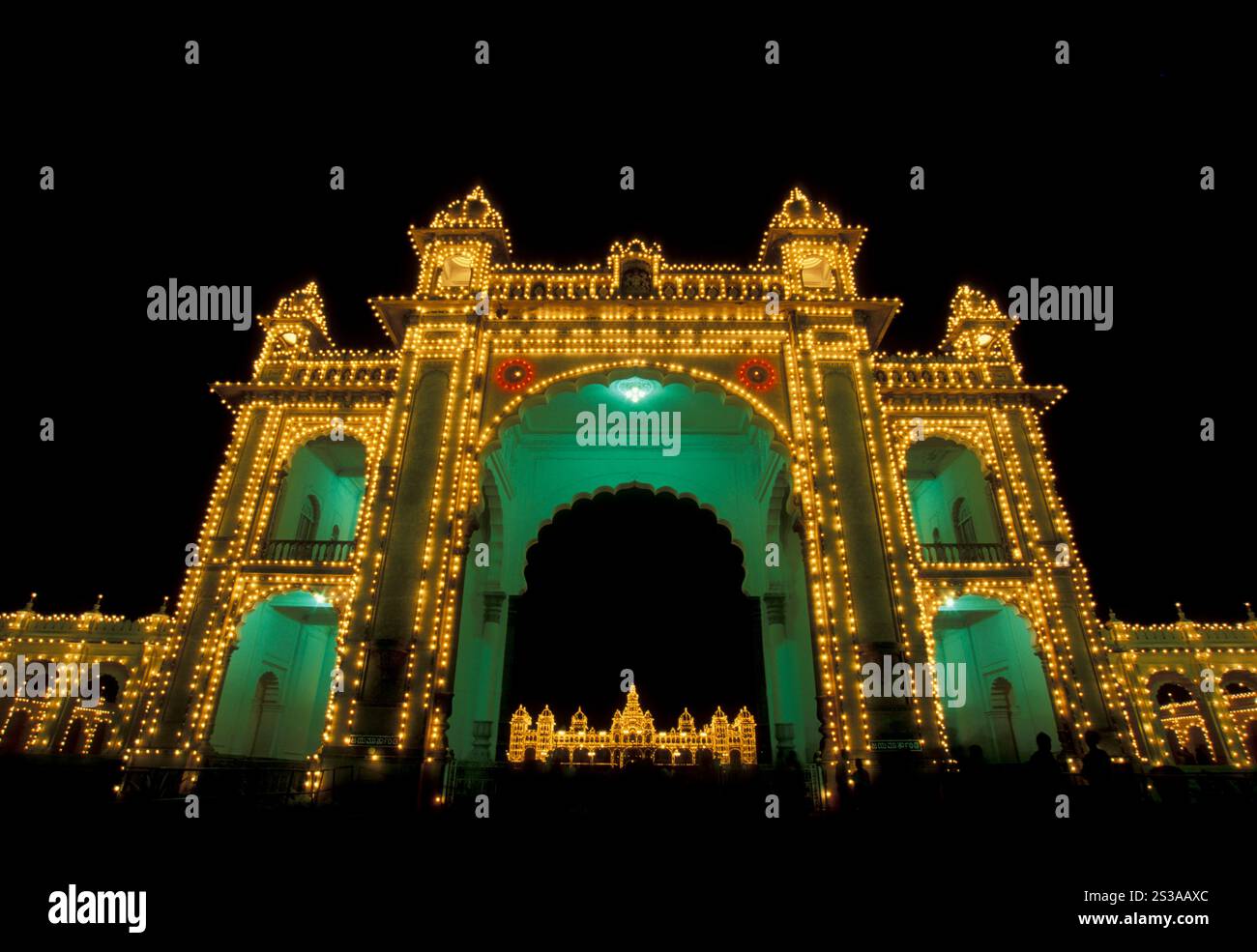 the gate of the Mysore Palace or Amba Vilas Palace in the city of ...