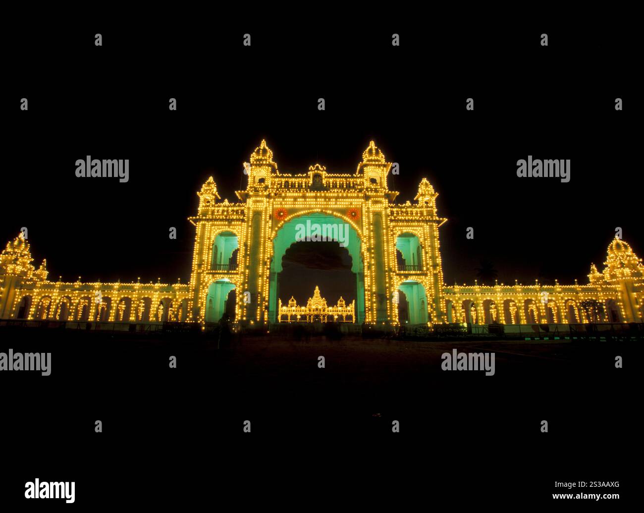 the gate of the Mysore Palace or Amba Vilas Palace in the city of ...