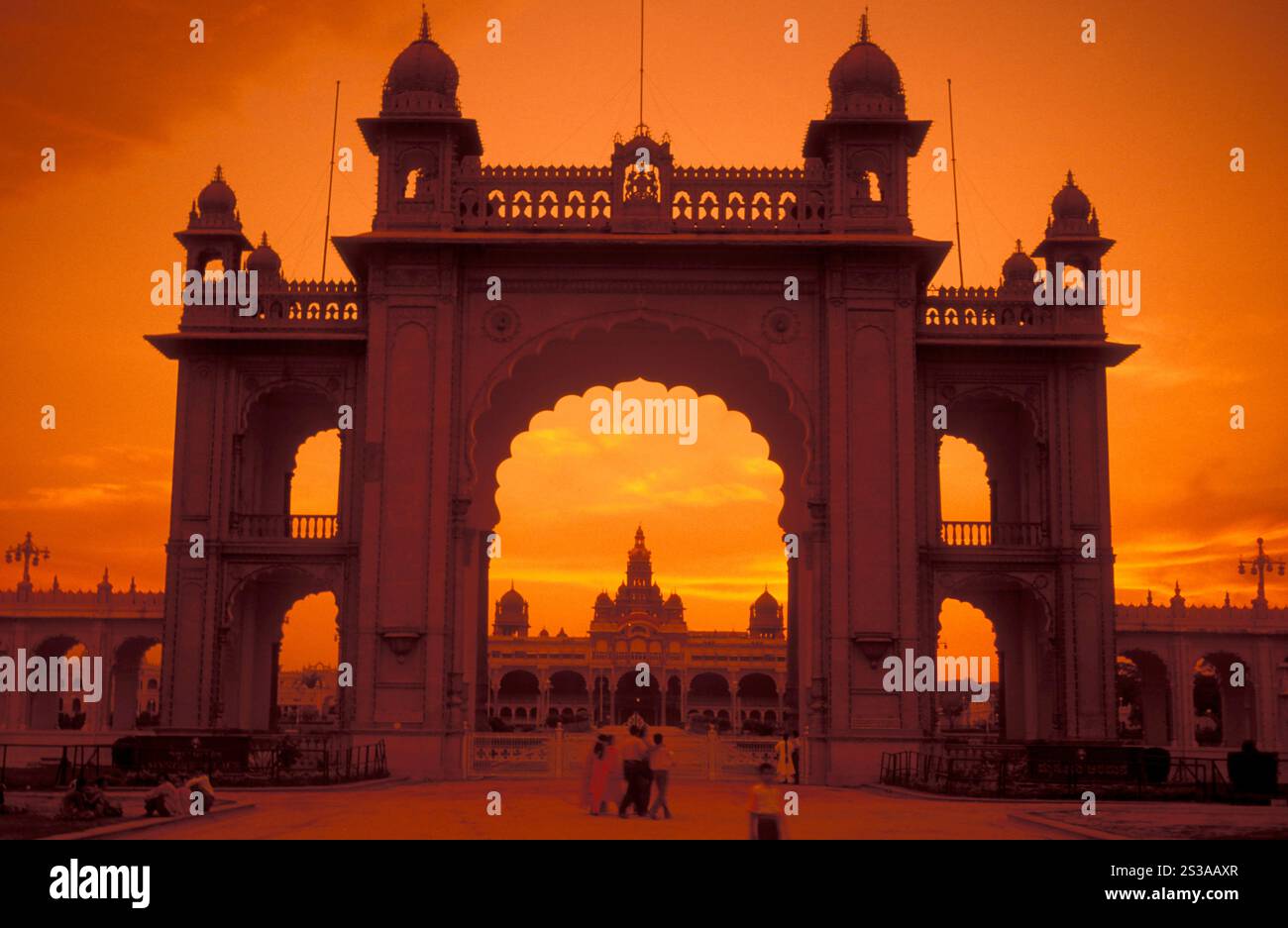 the gate of the Mysore Palace or Amba Vilas Palace in the city of ...