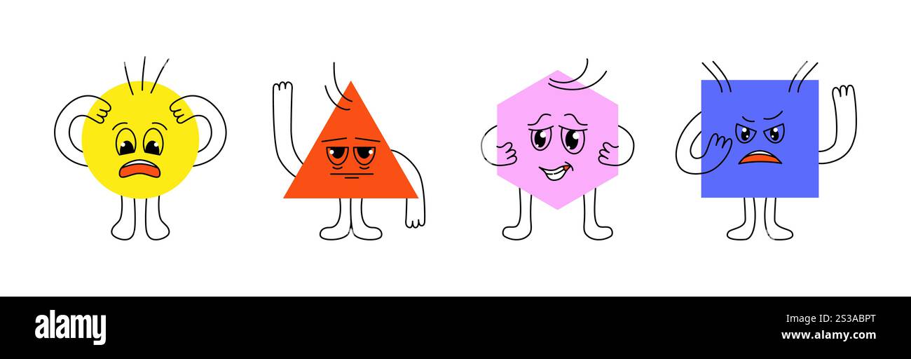 Geometric doodle characters. Abstract funny cartoon funny figures ...