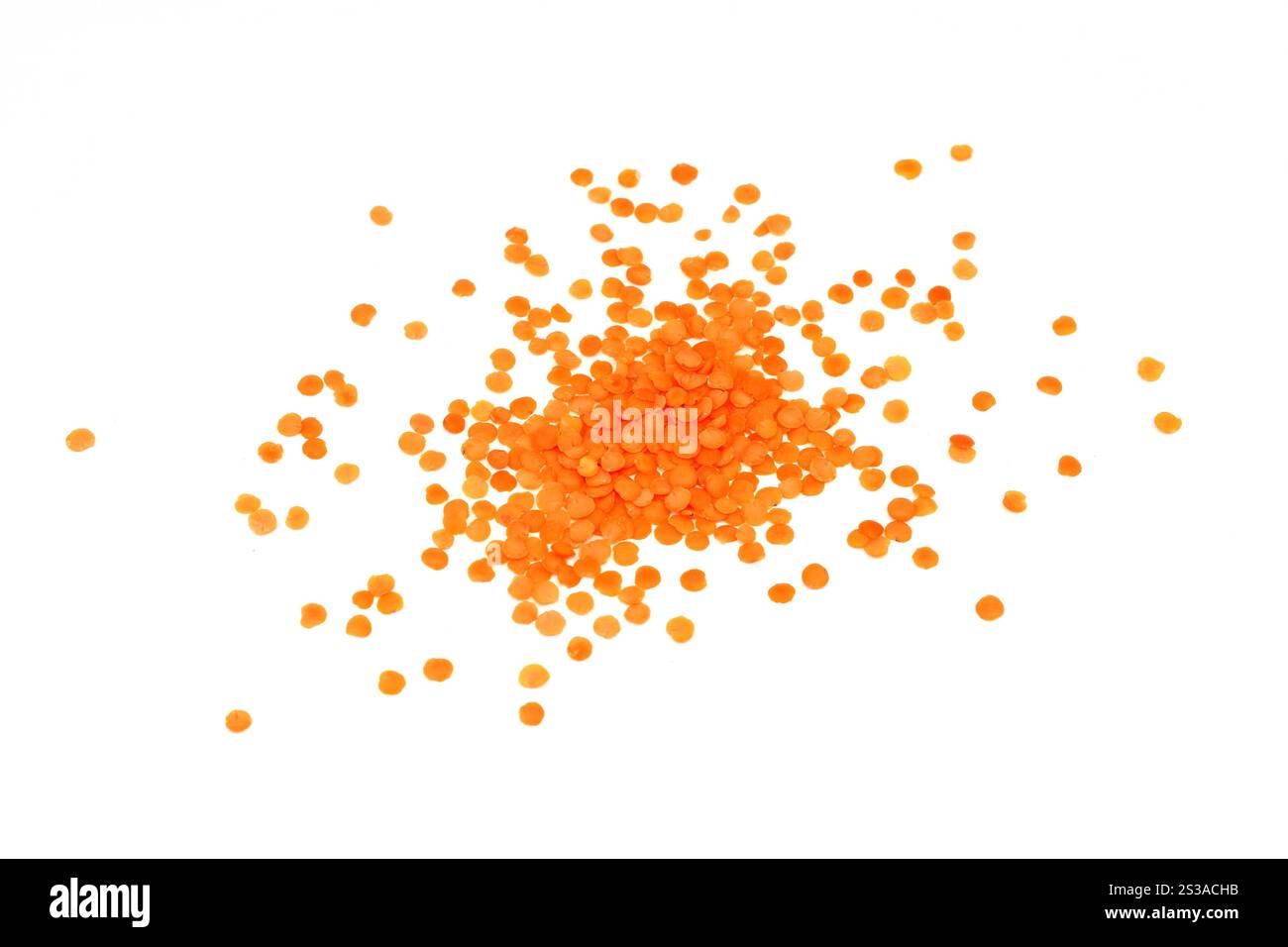 Red lentils isolated on white background. Red lentils pile isolated. Dry orange lentil grains ...