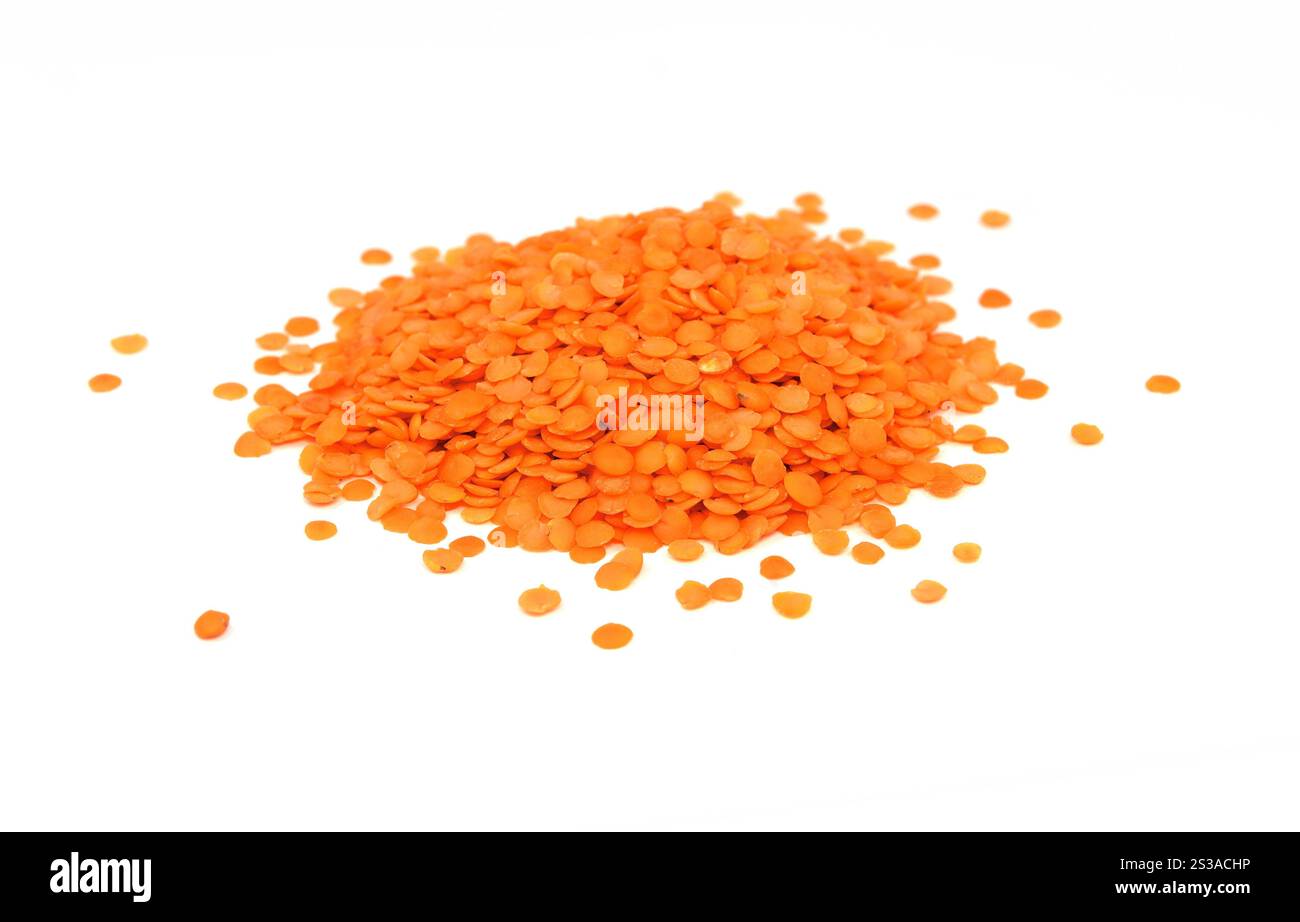 Red lentils isolated on white background. Red lentils pile isolated ...