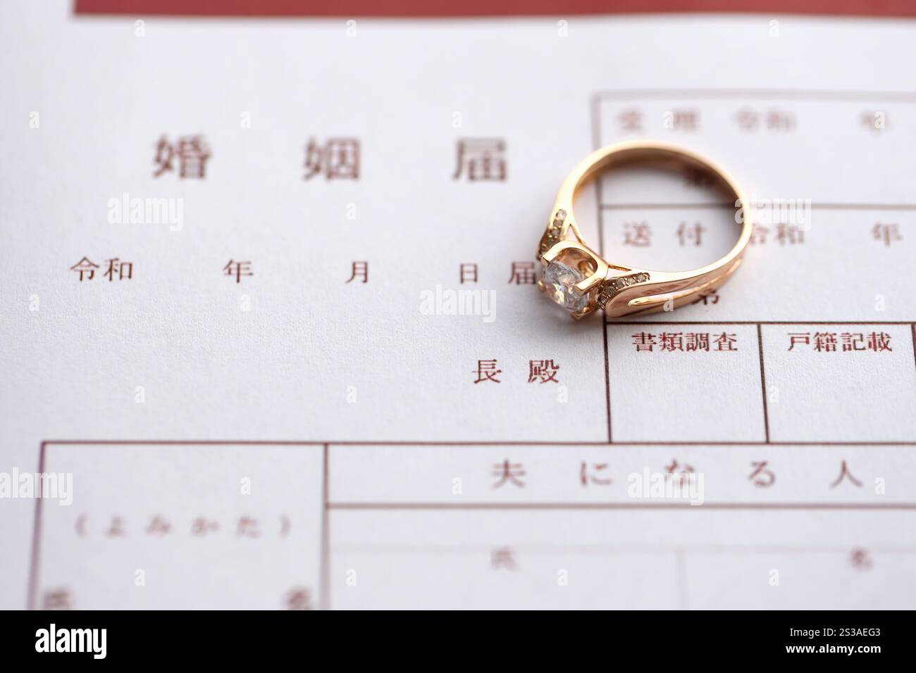 Japanese marriage registration blank document and wedding proposition ...