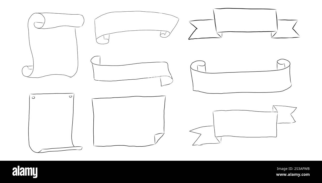 Paper scroll parchment frame, vintage note, sheet sketch doodle. Hand ...