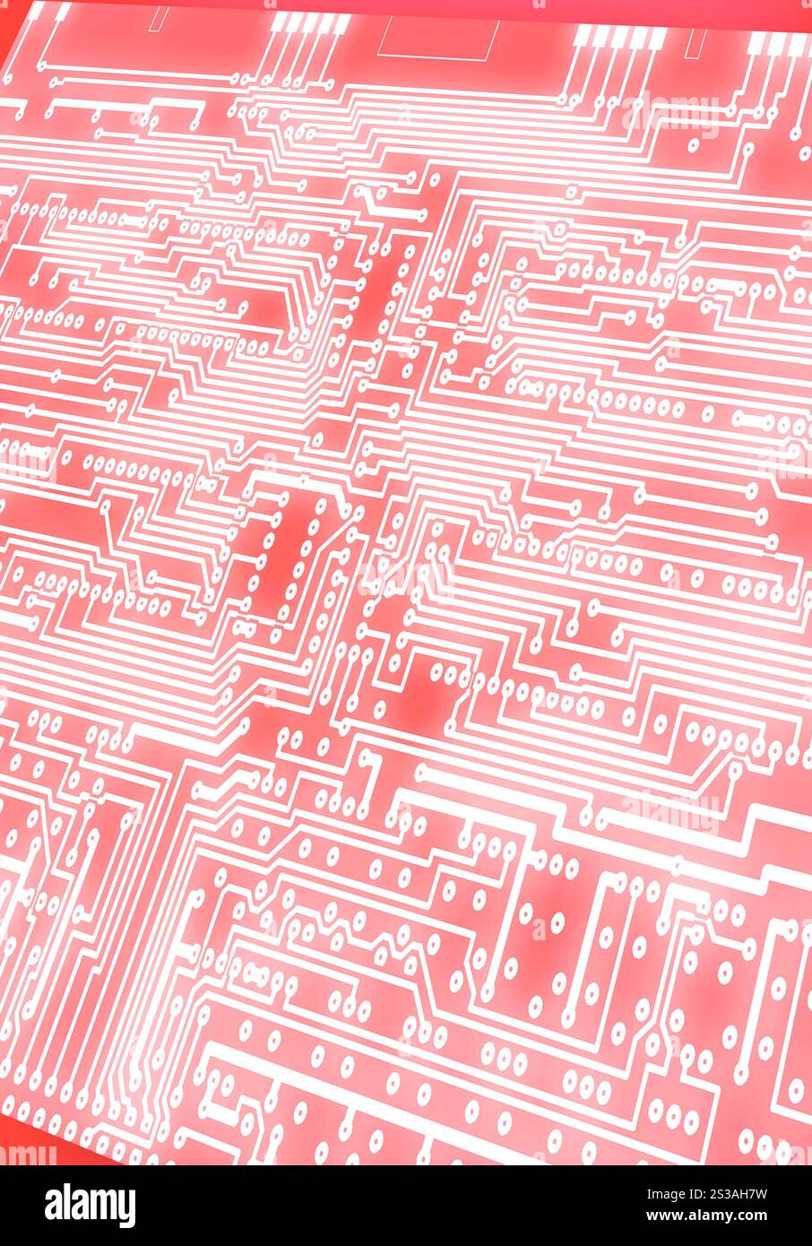 dark red circuit board scheme with conductors and solder. dark blue ...
