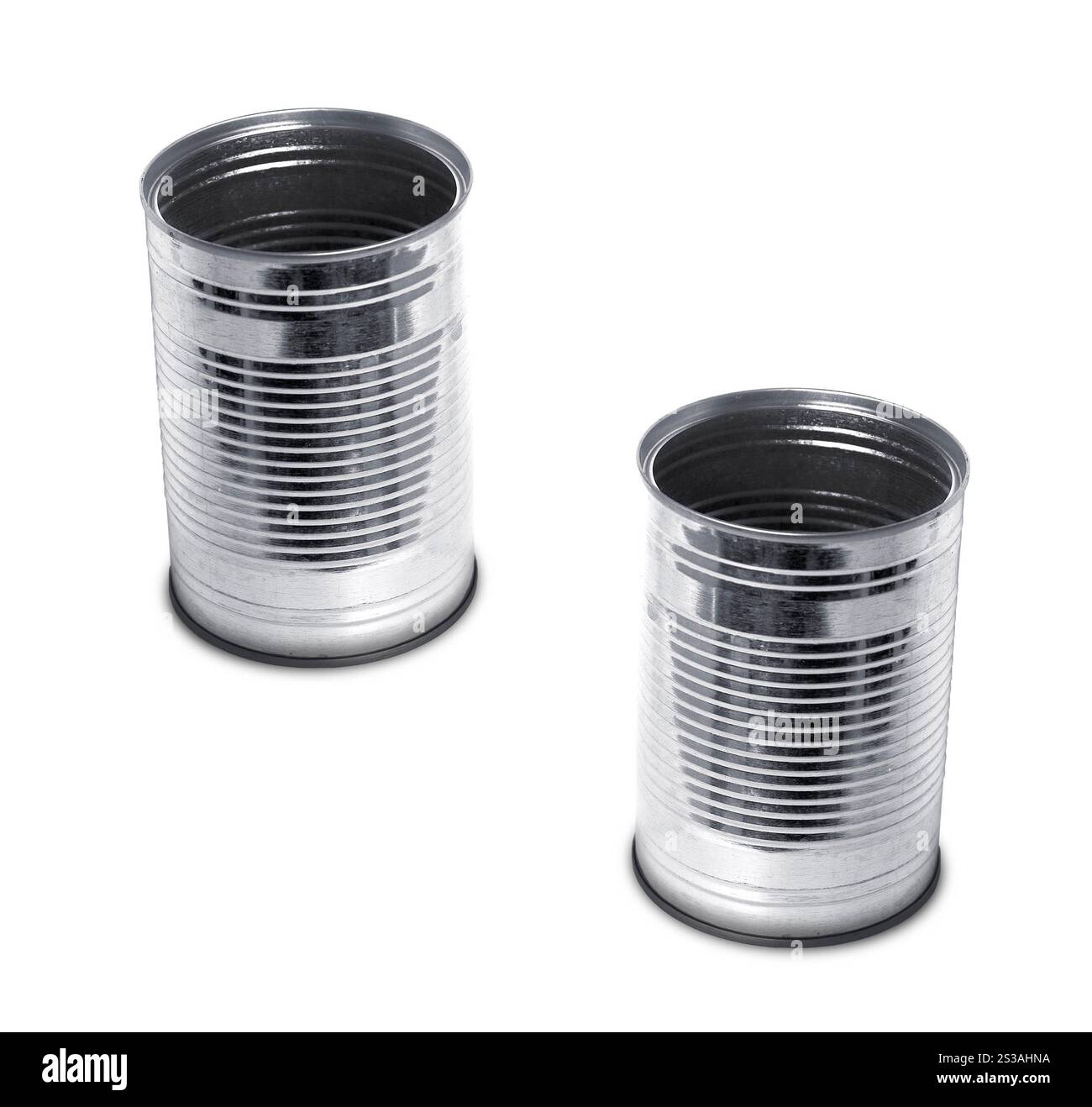 Empty open tin can without label isolated on white. Empty open tin can ...