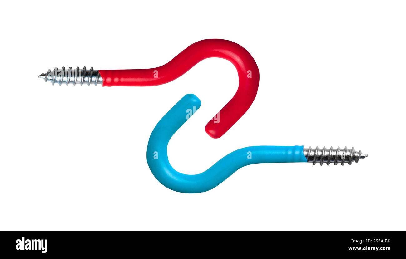 blue and red screws forming the shape of a question mark isolated on ...
