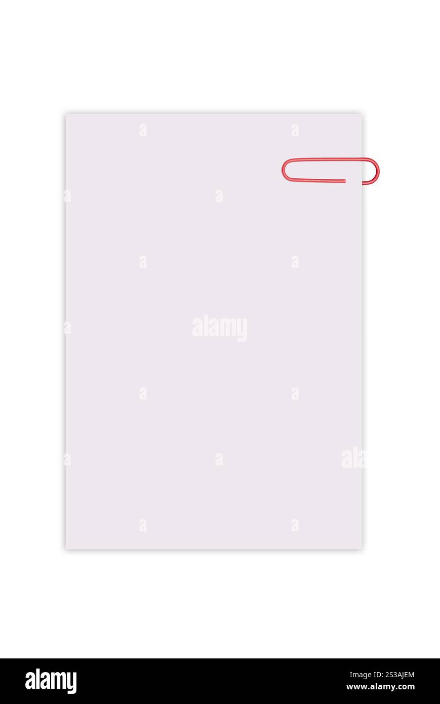 Empty sheet with paperclip isolated on white background. Empty sheet ...