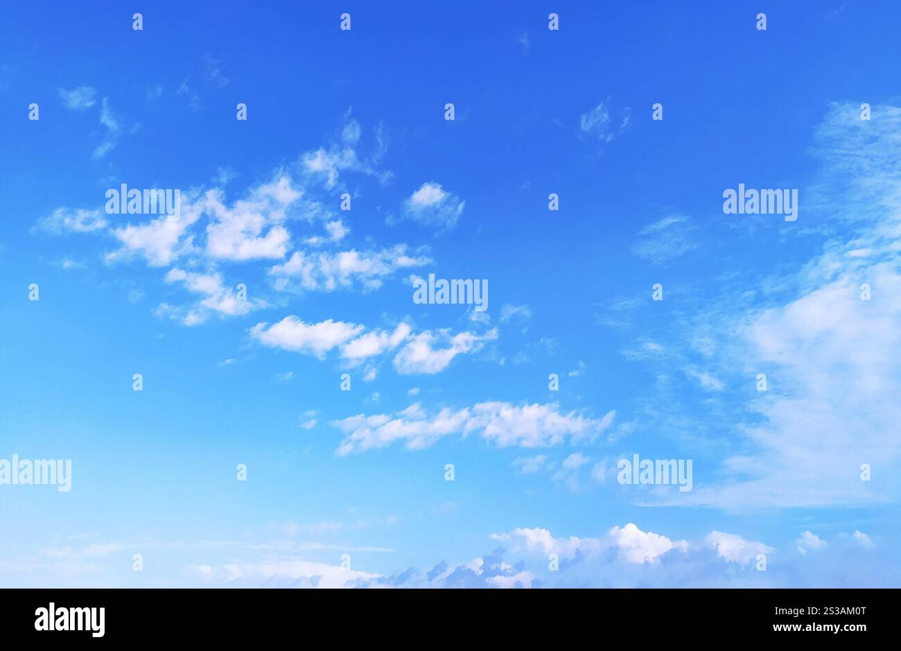 Clear blue sky texture and white fluffy cloud nature background. The ...