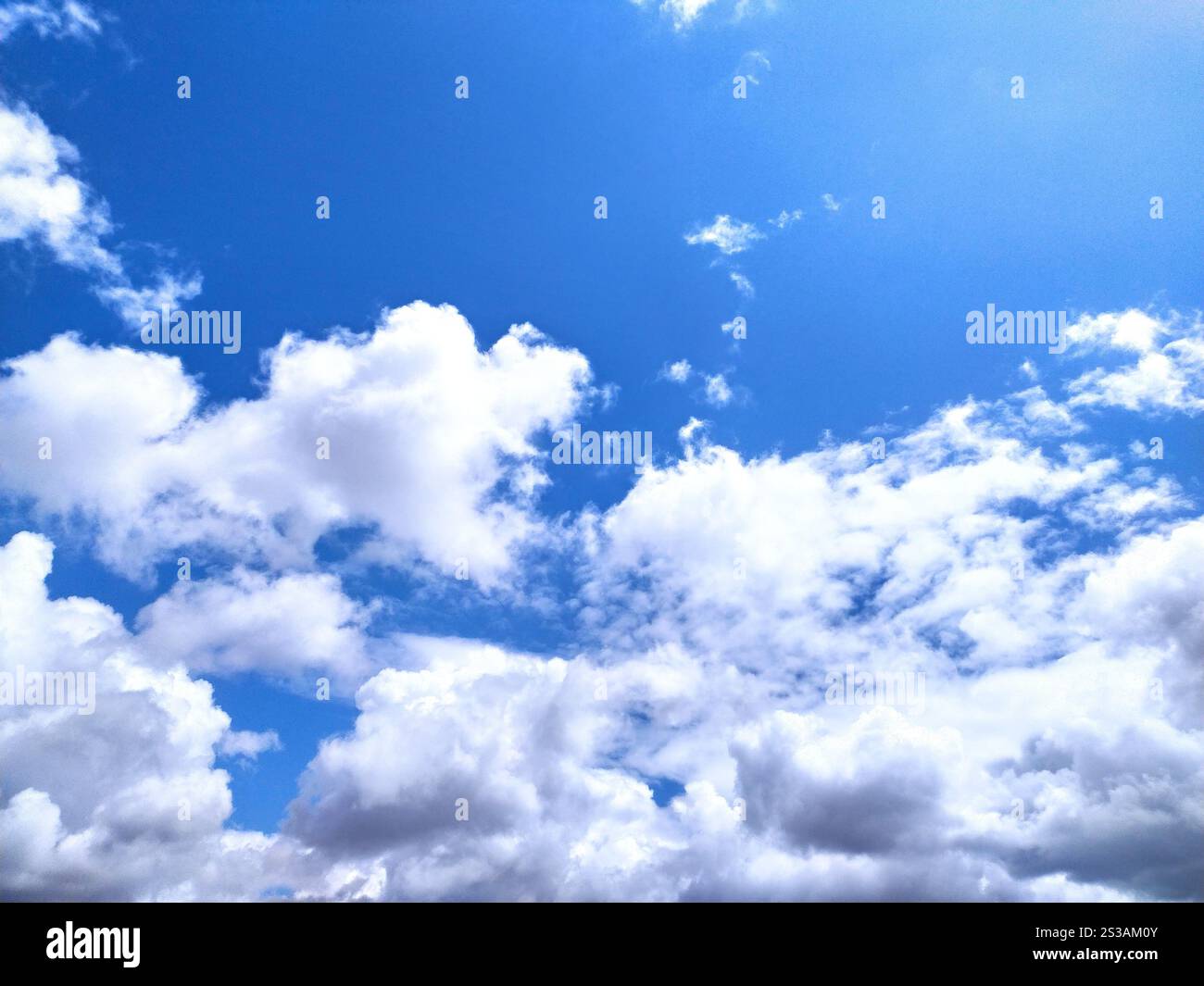 Clear blue sky texture and white fluffy cloud nature background. The ...