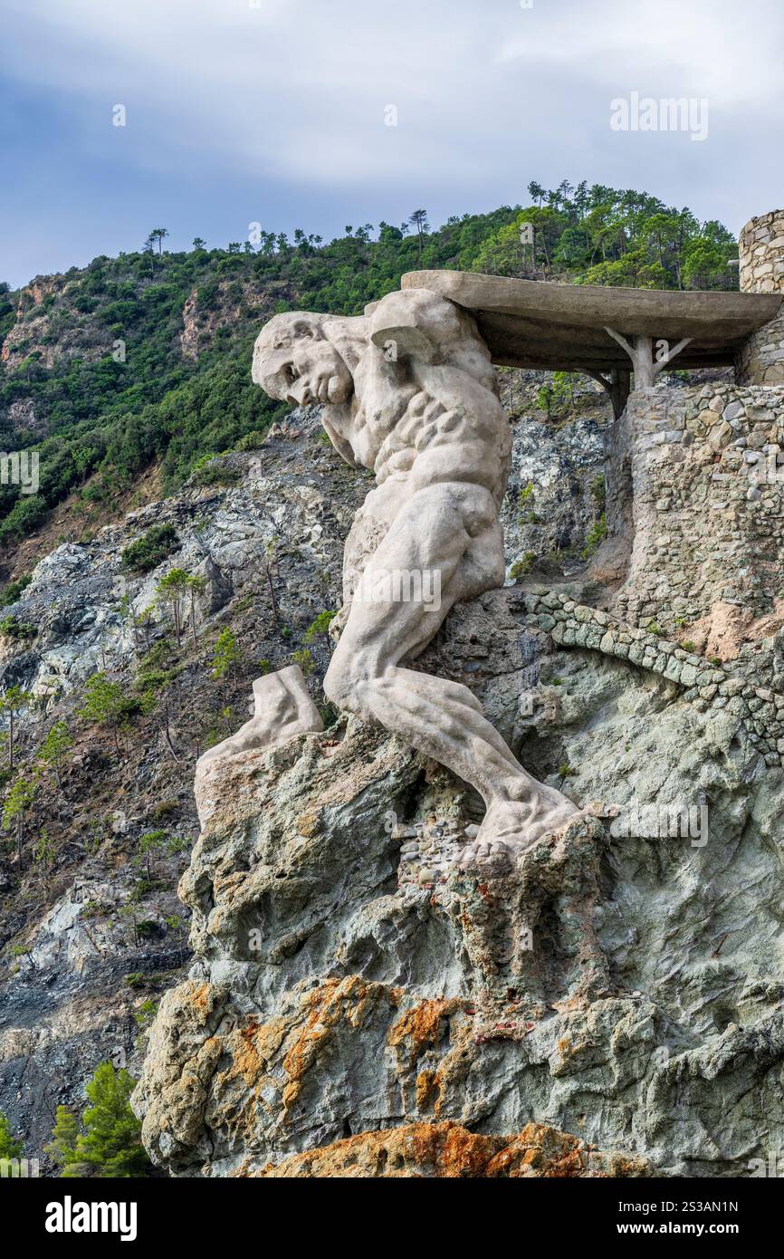 Statue of the Giant at western end of public beach of Monterosso al ...