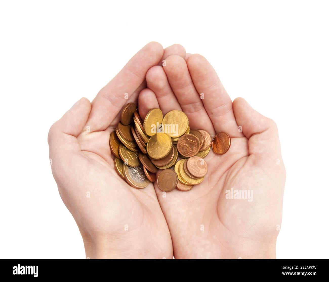 Male hands holding coins isolated on white background. Male hands ...