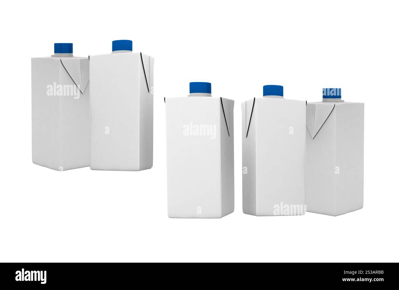 three blank tetra-brick packaging isolated on white background. three ...