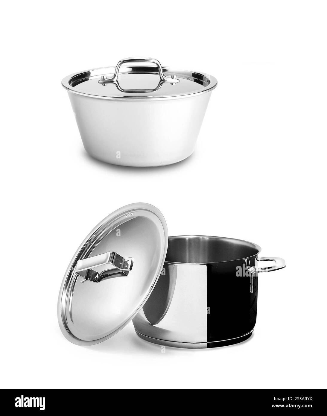 stainless pans isolated on white. stainless pans Stock Photo - Alamy