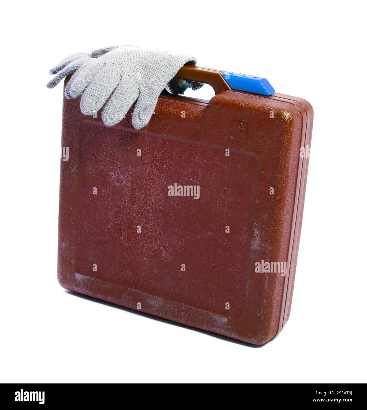 tool box with gloves isolated on white background. tool box with gloves ...