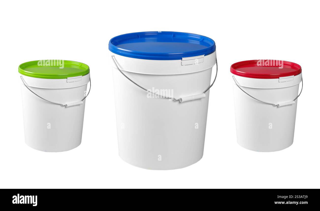 Closed white plastic containers isolated on white background. Closed ...