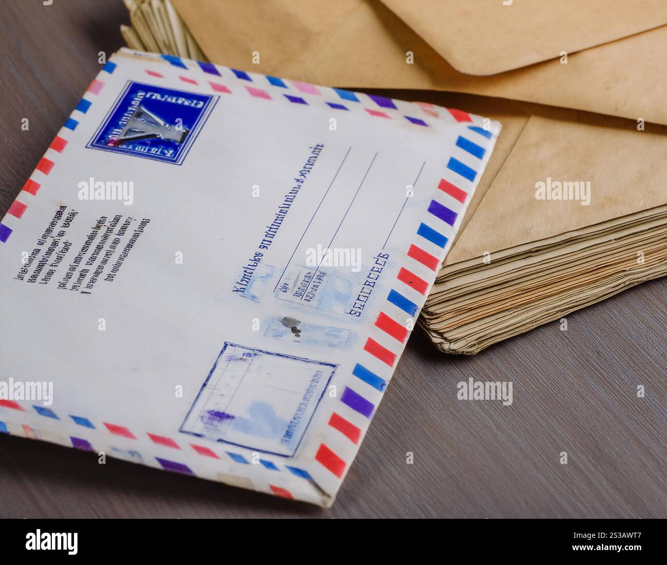 Close up depiction of mail and correspondence featuring elements like ...