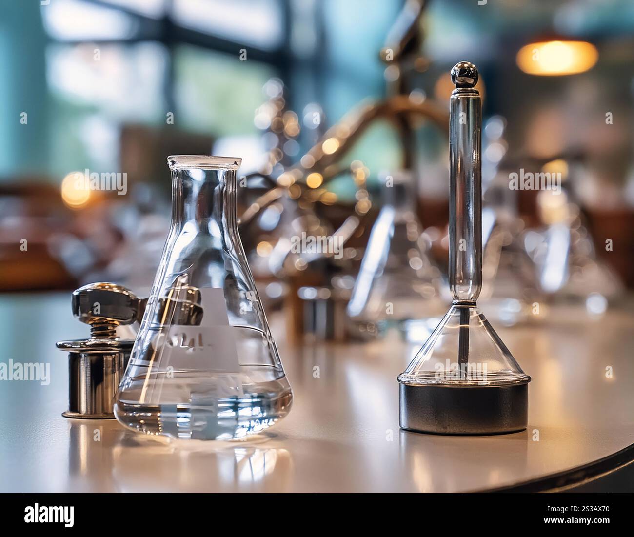 A close-up shot of a physics experiment with laboratory equipment and ...