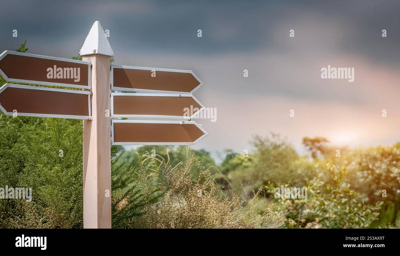 Close up image of various signage and directional signs in an area ...