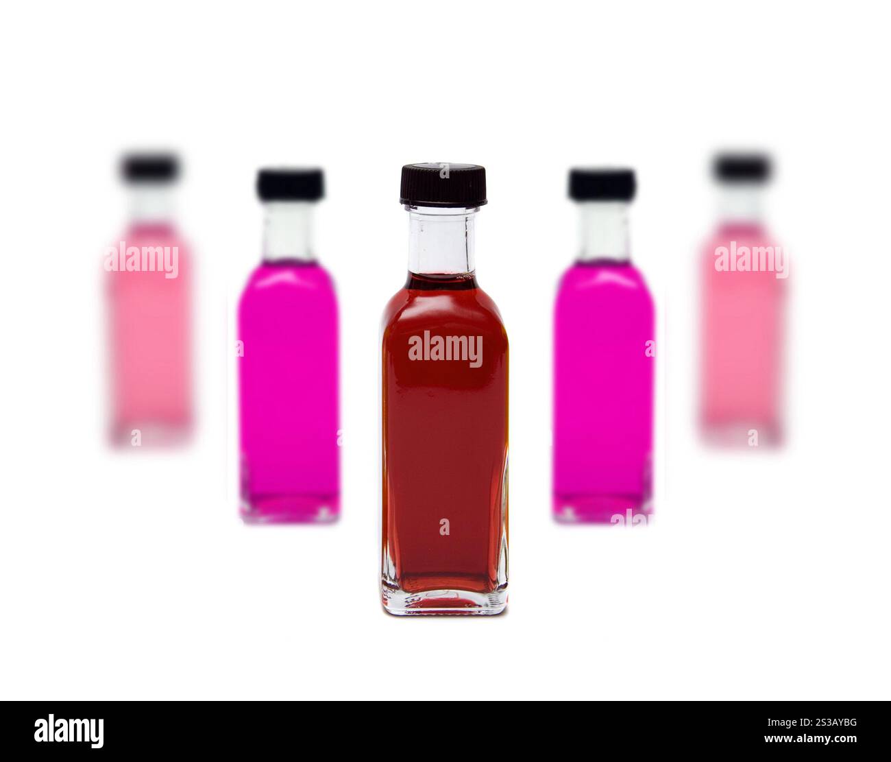 Line of glass bottles isolated on white background. Line of glass ...