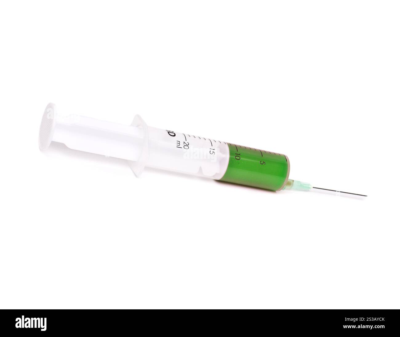 syringe with green medication isolated on white background. syringe ...